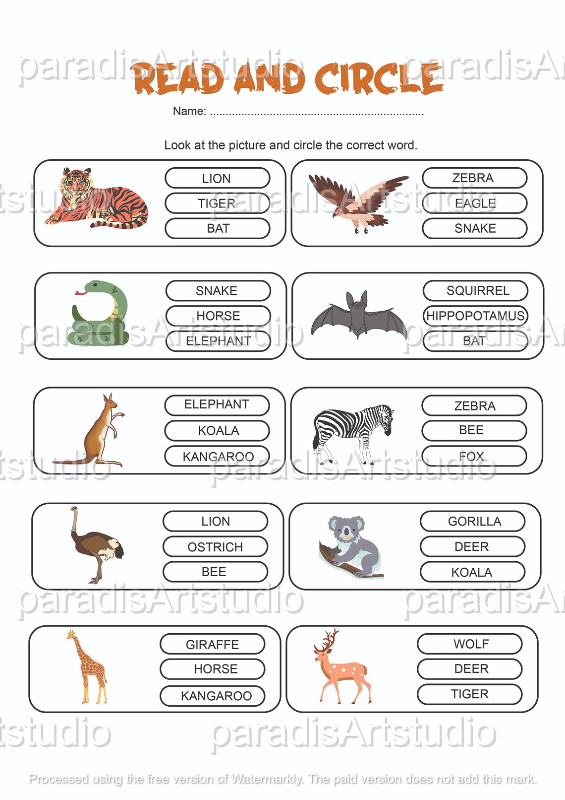 Wild Animals Worksheets, Animal Worksheets for Kids, Printable ...