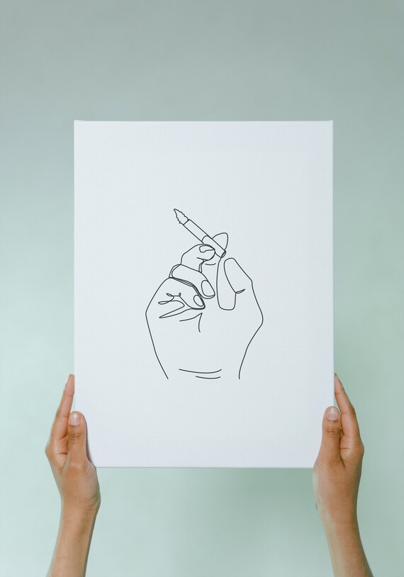Smoking Cigarette Line Art Hand With Cigarette Smoking Wall - Etsy