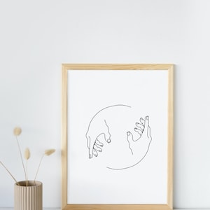 Two Hands Line Art Poster, Holding Hands Print, Couple Hands Print ...
