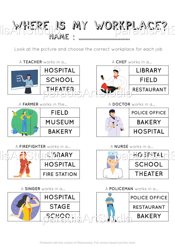 Career Worksheets For Elementary
