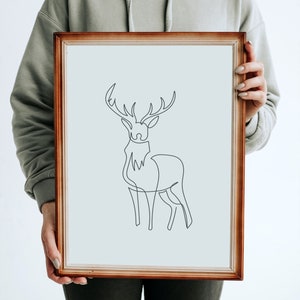 Deer Line Art Printable Digital, Deer Simple Line, Deer Minimalist ...