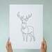 Deer Line Art Printable Digital, Deer Simple Line, Deer Minimalist ...
