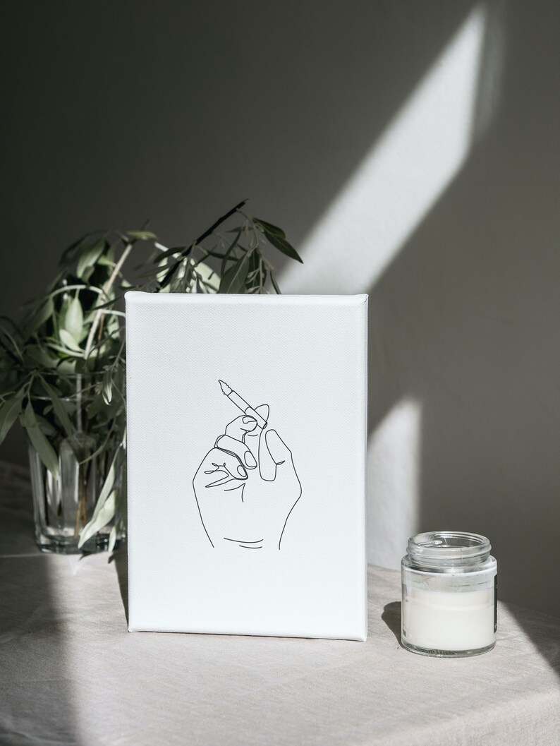Smoking Cigarette Line Art, Hand With Cigarette, Smoking Wall Art Print ...