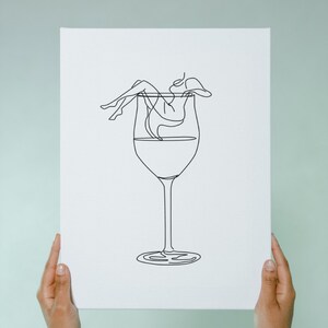 Woman Wine Line Art, Wine Art Print, Alcohol Poster, Wine Lovers Gift ...