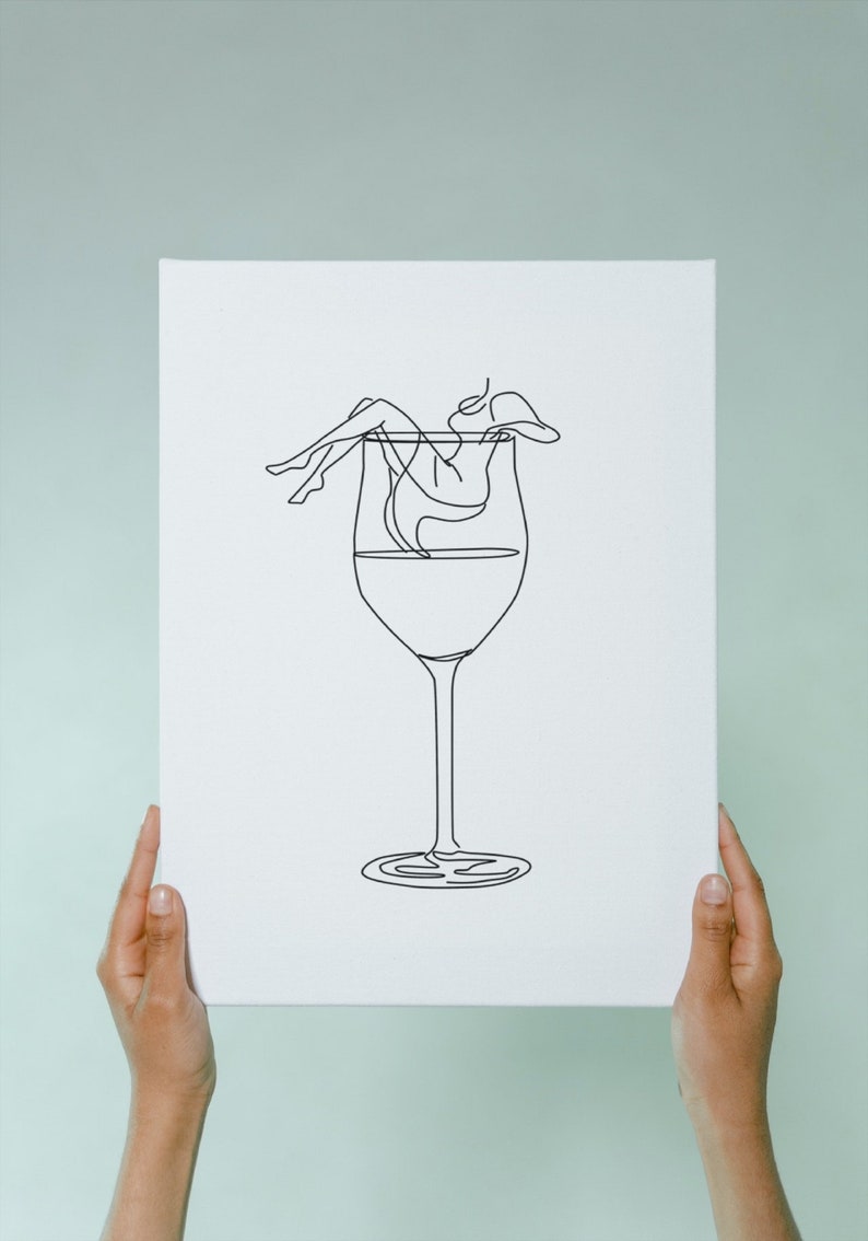 Woman Wine Line Art, Wine Art Print, Alcohol Poster, Wine Lovers Gift ...