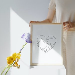 Cute Cat Line Art Printable, Cat Simple Line, Cat Line Art, Cat Poster ...