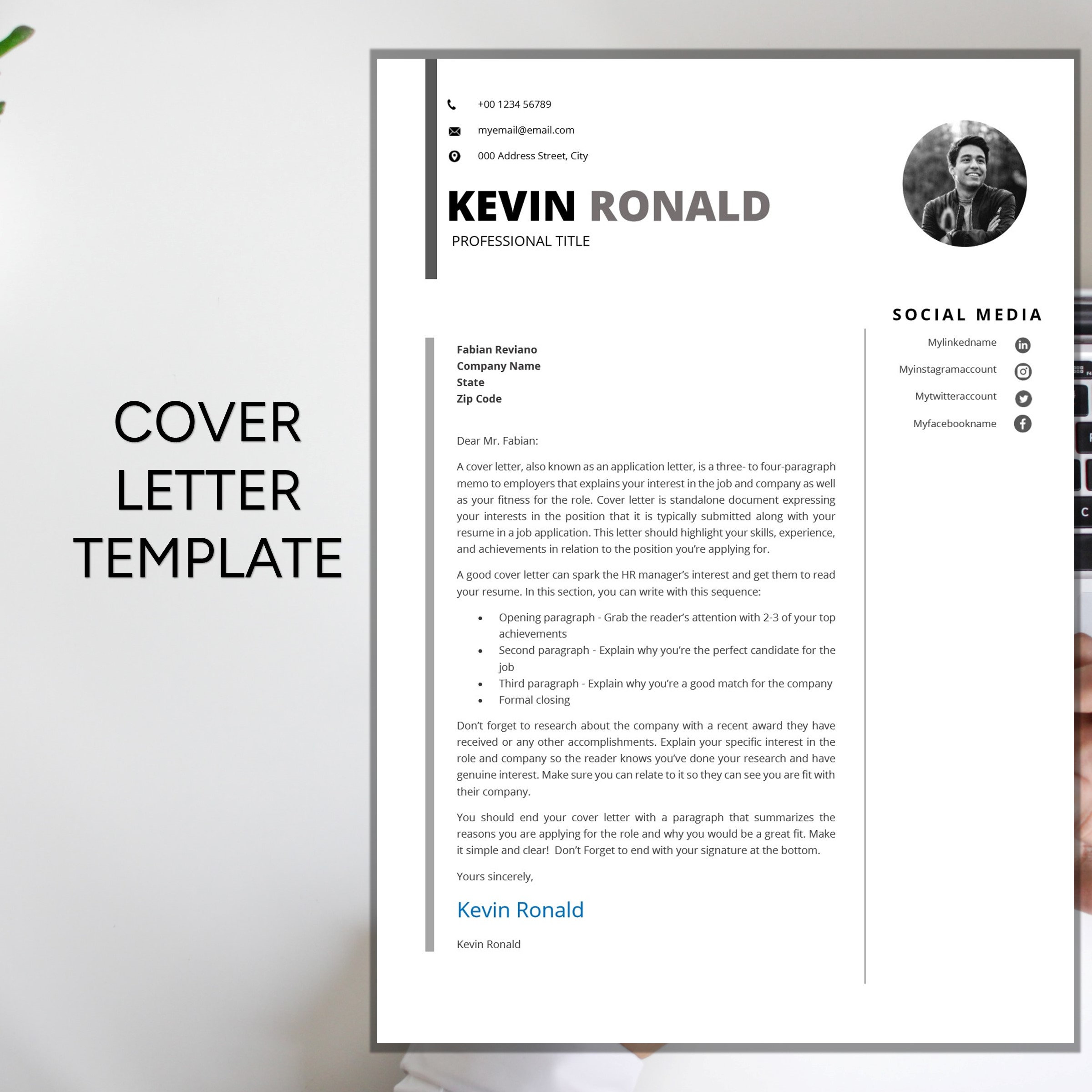 Gray Resume Template Word, Cv Template, Professional Resume, Creative ...