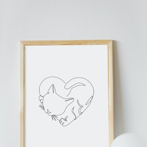 Cute Cat Line Art Printable, Cat Simple Line, Cat Line Art, Cat Poster ...