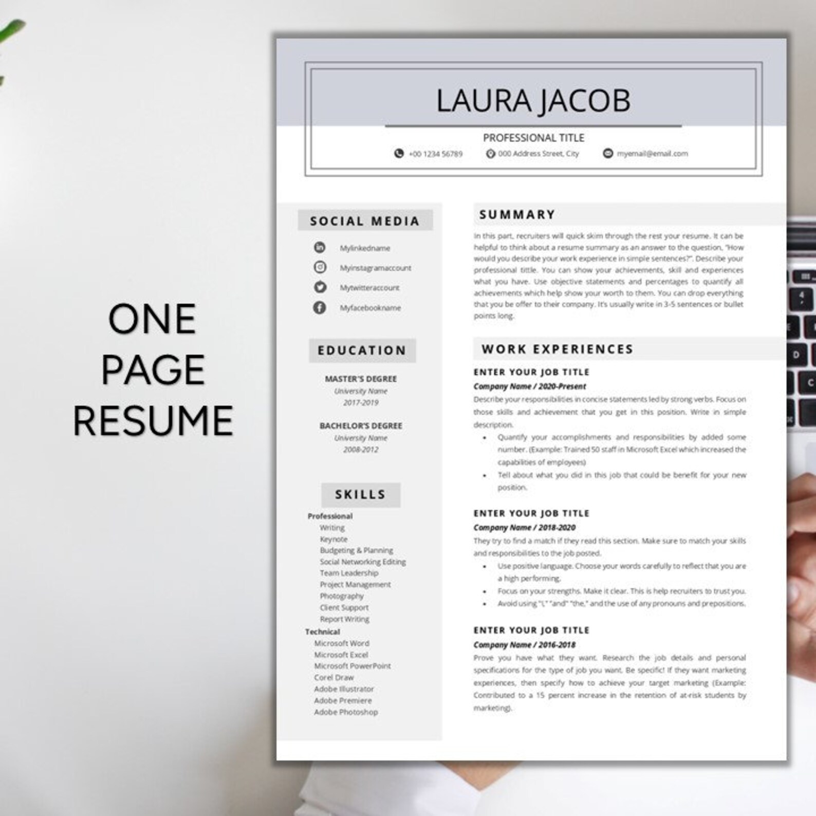 Simple Resume Template Word, Cv Template, Professional Resume, Creative ...