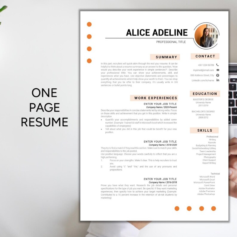 Orange Resume Template Word, Cv Template, Professional Resume, Creative ...