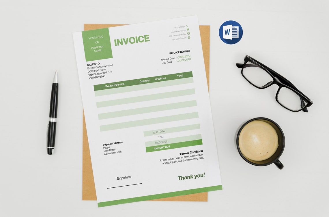 Green Invoice Template Word, Receipt Template, Invoice Form, Invoice ...