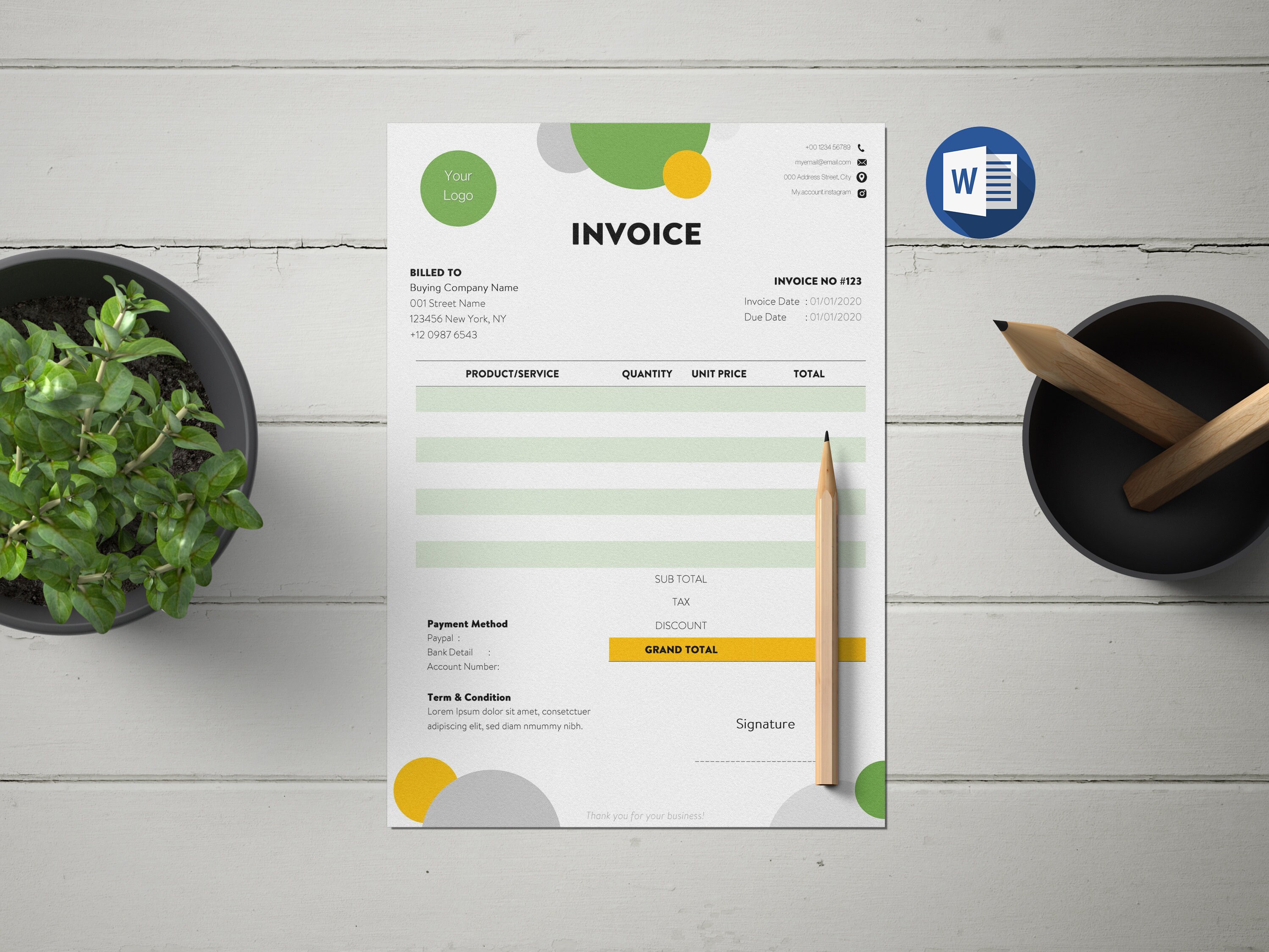 Colorful Invoice Template Word, Receipt Template, Invoice Form, Invoice ...
