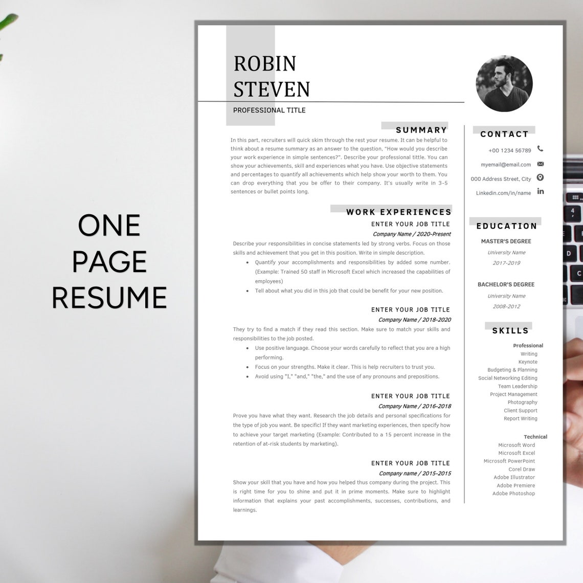 Gray Resume Template Word, Cv Template, Professional Resume, Creative ...