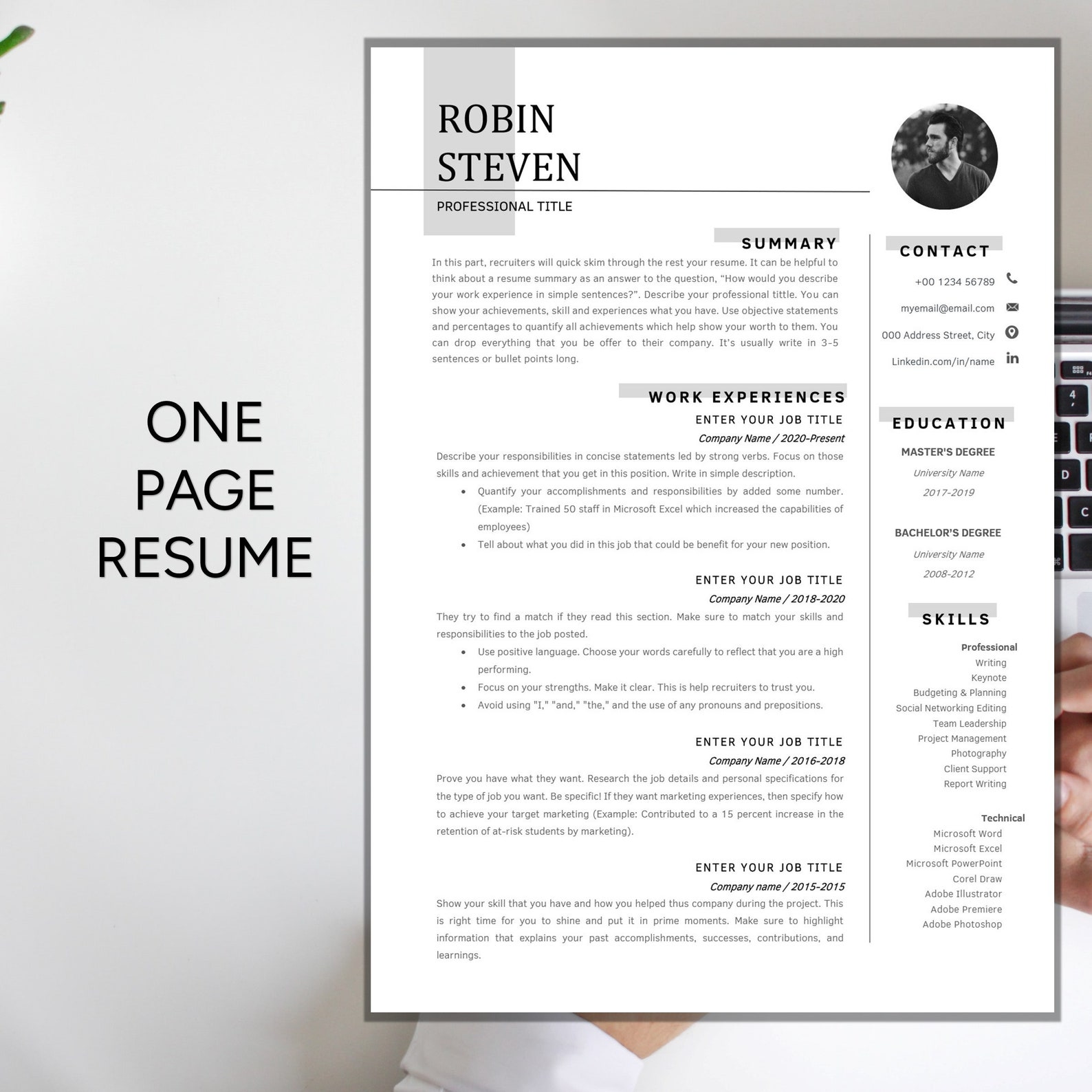 Gray Resume Template Word, Cv Template, Professional Resume, Creative ...