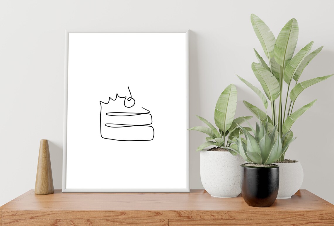 Cake Line Drawing Single Line Drawing Office Wall Art - Etsy