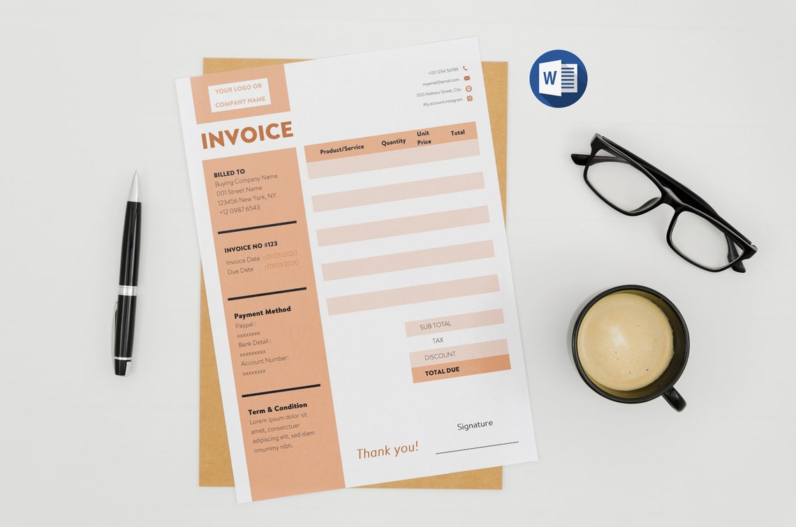 Warm Invoice Template Word, Receipt Template, Invoice Form, Invoice ...