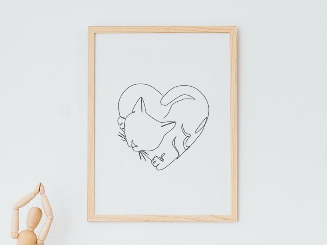 Cute Cat Line Art Printable, Cat Simple Line, Cat Line Art, Cat Poster ...