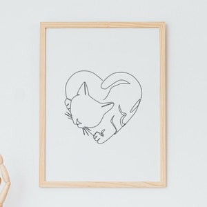 Cute Cat Line Art Printable, Cat Simple Line, Cat Line Art, Cat Poster ...