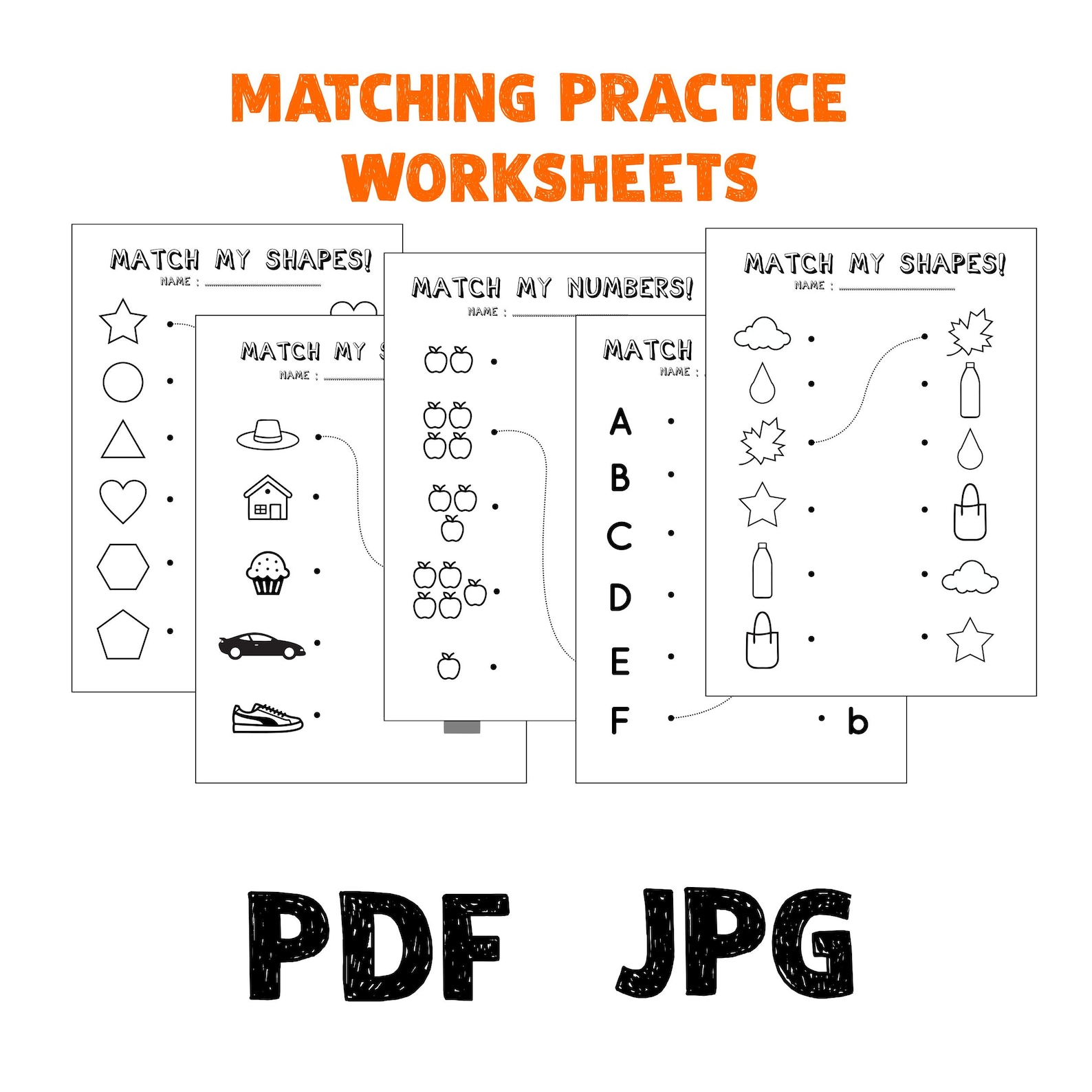 Match Number Shapes Letters and Shadows, Worksheet for Kids, Preschool ...