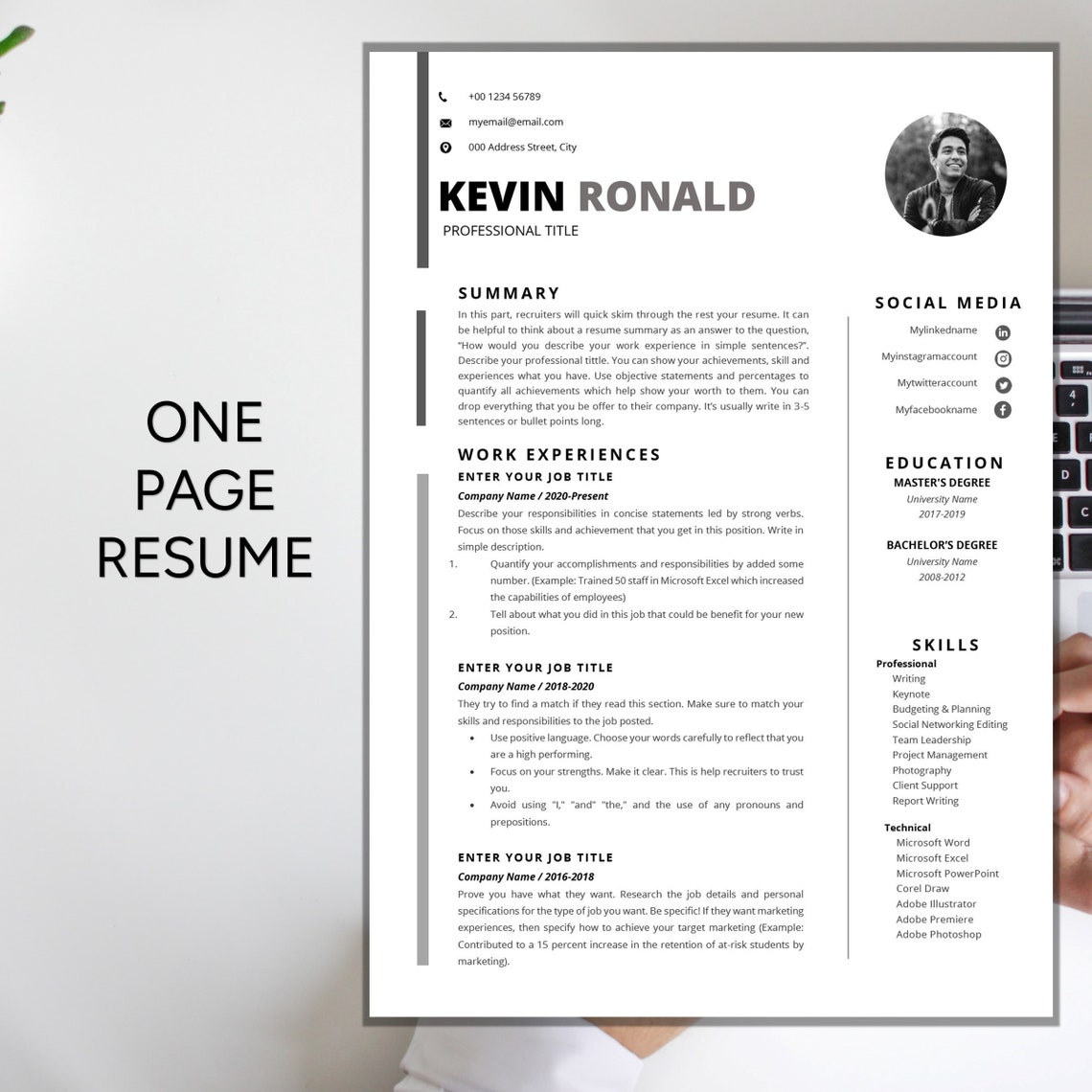 Gray Resume Template Word, Cv Template, Professional Resume, Creative ...