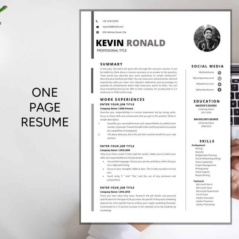 Gray Resume Template Word, Cv Template, Professional Resume, Creative ...