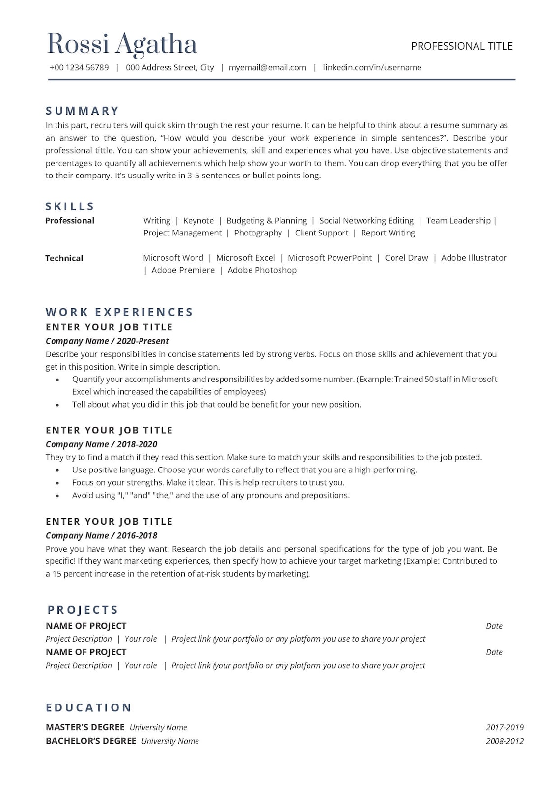 ATS Resume Template Word, ATS Cv Template, Professional Resume ...