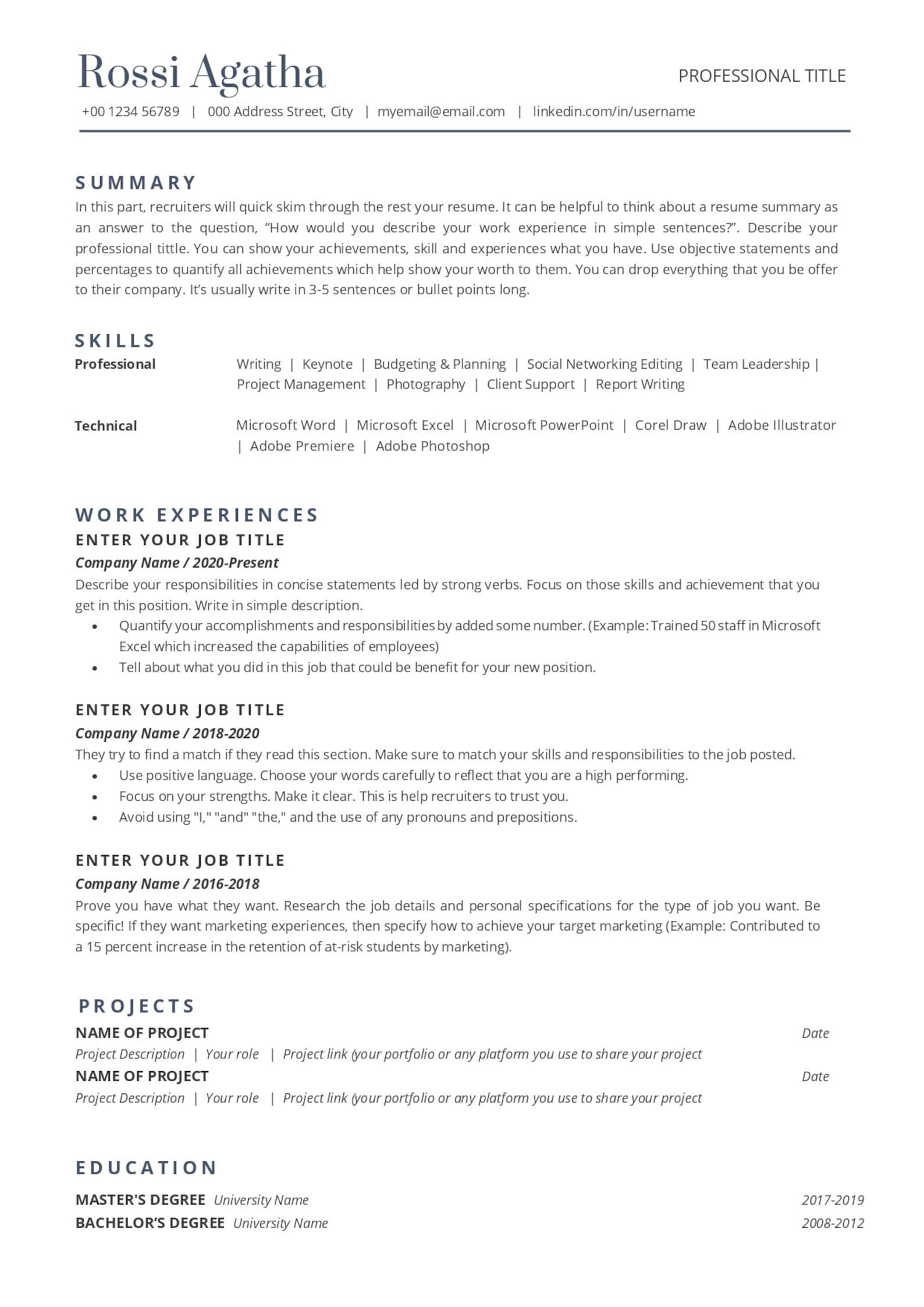 ATS Resume Template Word, ATS Cv Template, Professional Resume ...