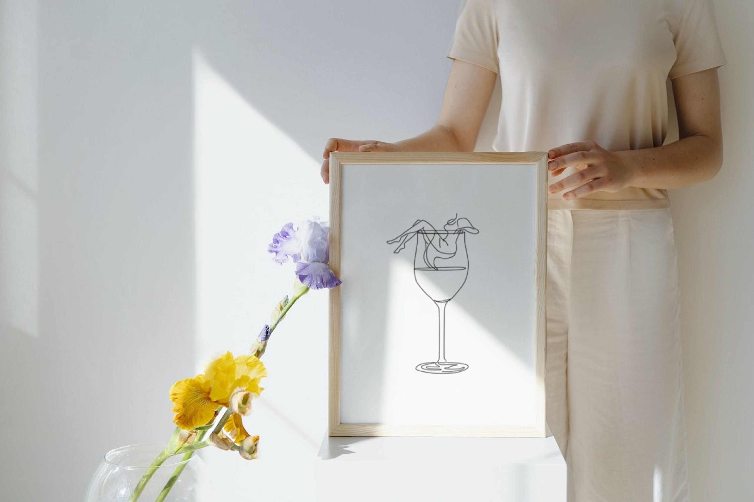 Woman Wine Line Art, Wine Art Print, Alcohol Poster, Wine Lovers Gift ...