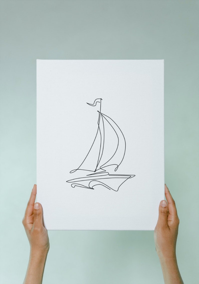 Sailboat Line Art, Marine Poster, Ship Art Print Digital ...
