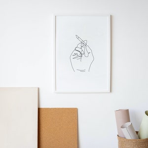 Smoking Cigarette Line Art, Hand With Cigarette, Smoking Wall Art Print ...