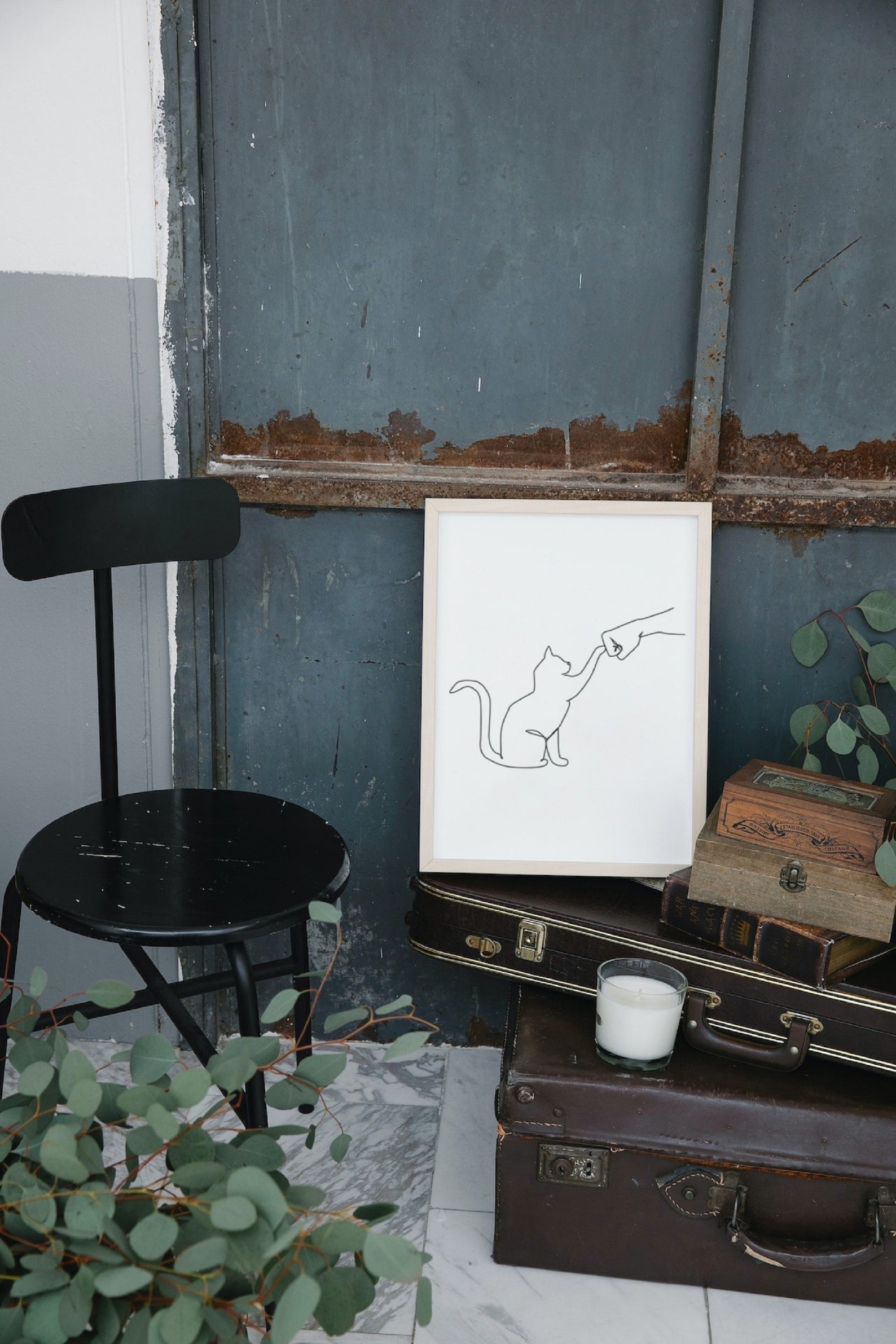 Human and Cat Line Art Printable, Cat Simple Line, Cat Line Art, Cat ...