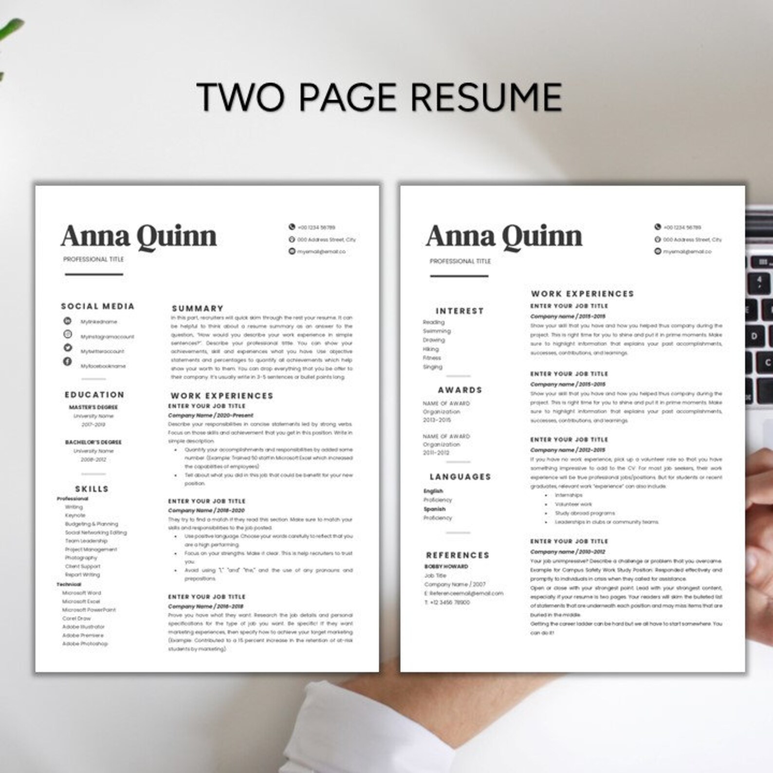 Simple Resume Template Word, Cv Template, Professional Resume, Creative ...