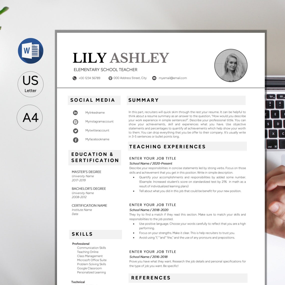 Teacher Resume Template, Cv Template, Teaching Resume, Teacher Cv ...