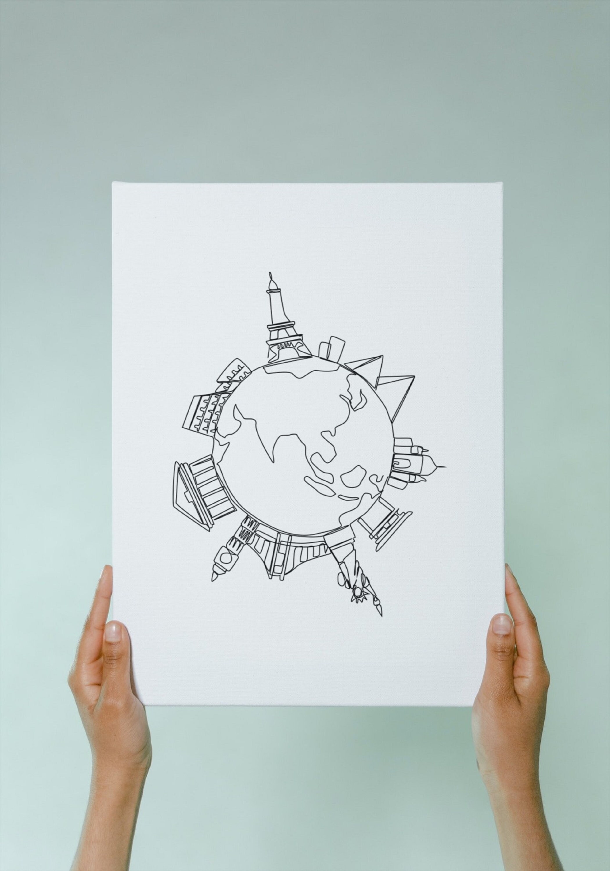 World Landmark Poster Digital Print, World Line Art, One Line Drawing ...