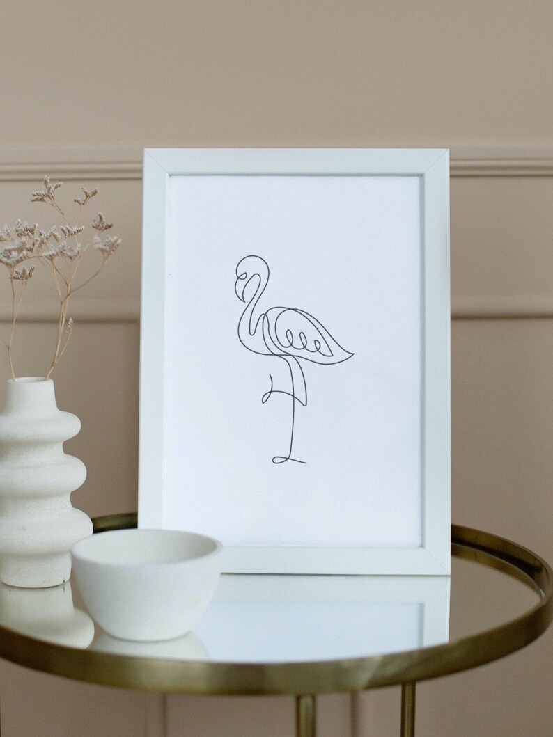 Flamingo Line Art Drawing Digital, Flamingo Line Drawing, Farmhouse ...