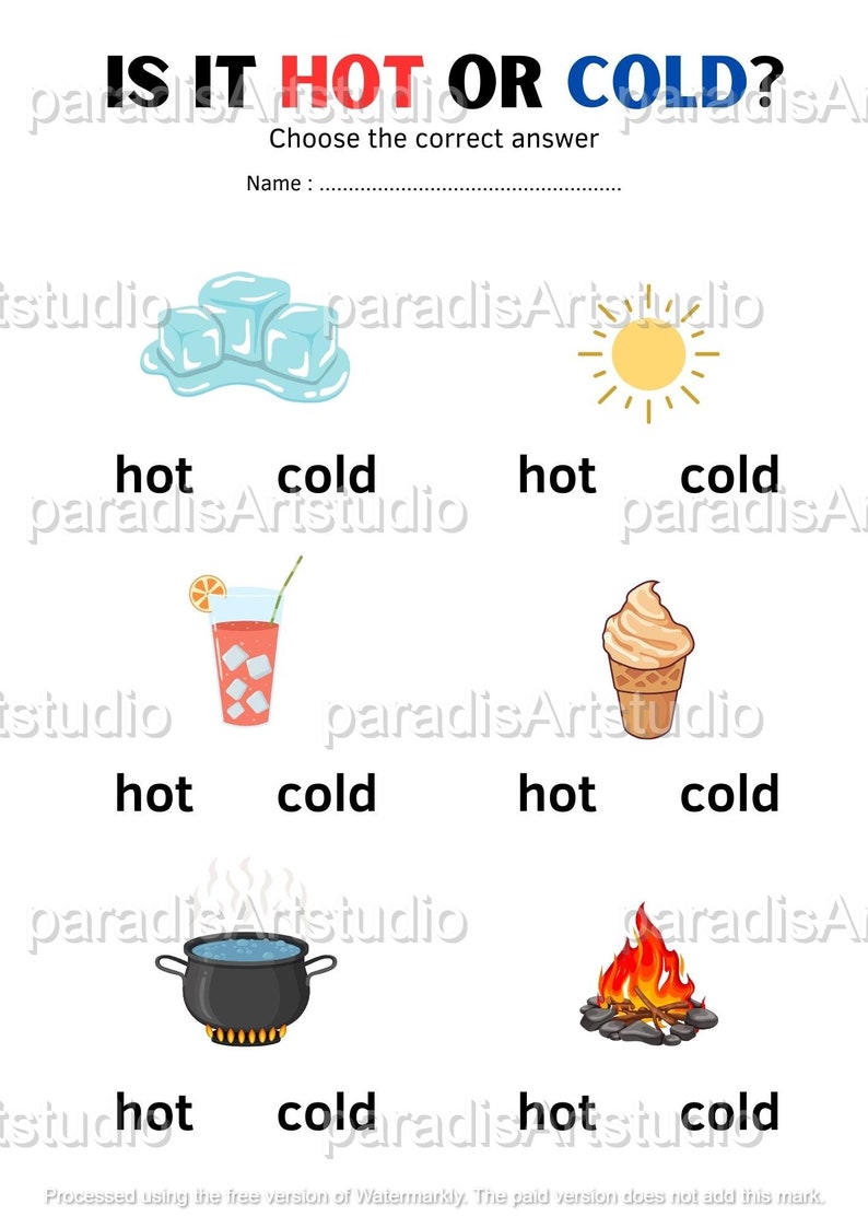Hot and Cold Worksheets for Kids, Educational Worksheets, Preschool ...