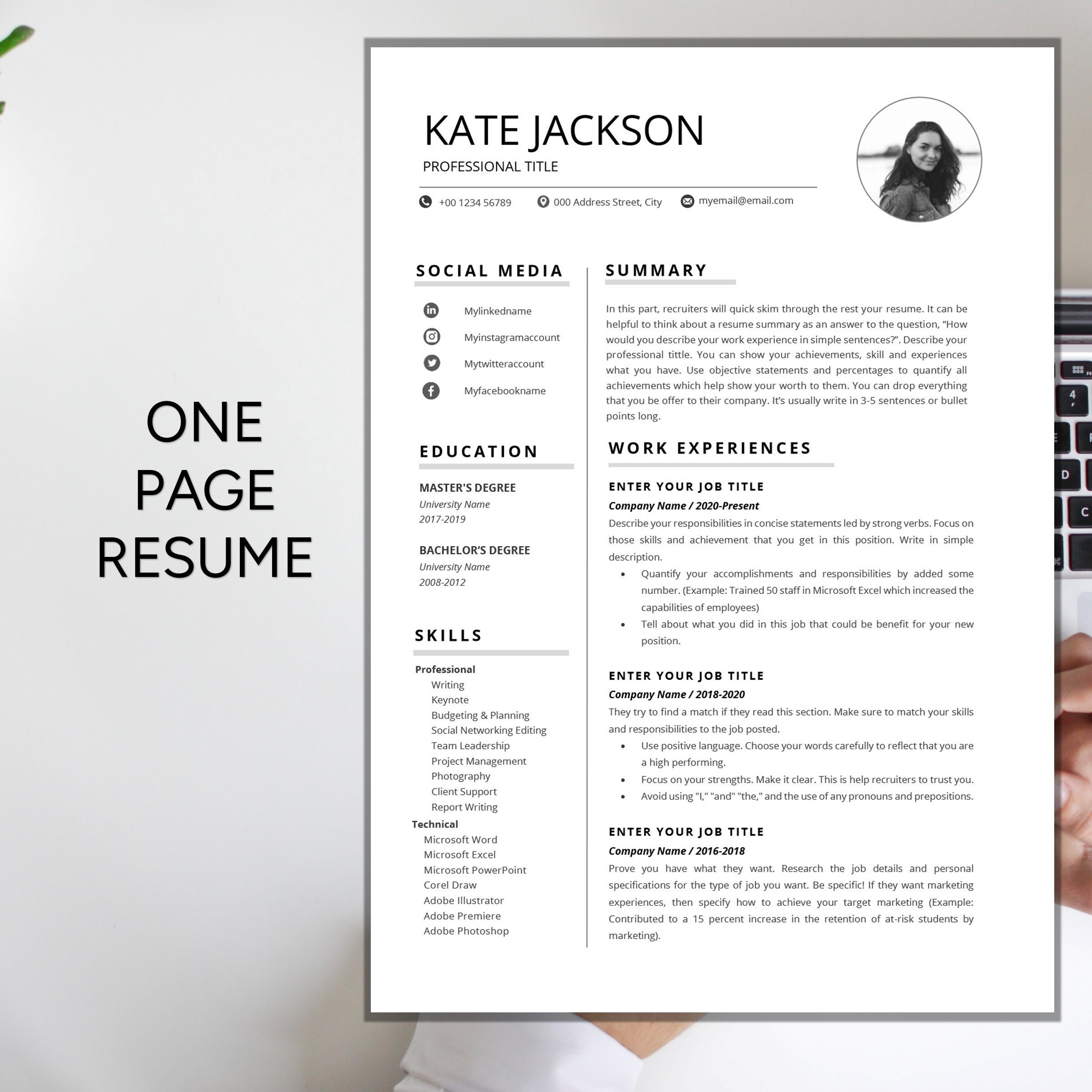 White Resume Template Word, Cv Template, Professional Resume, Creative ...
