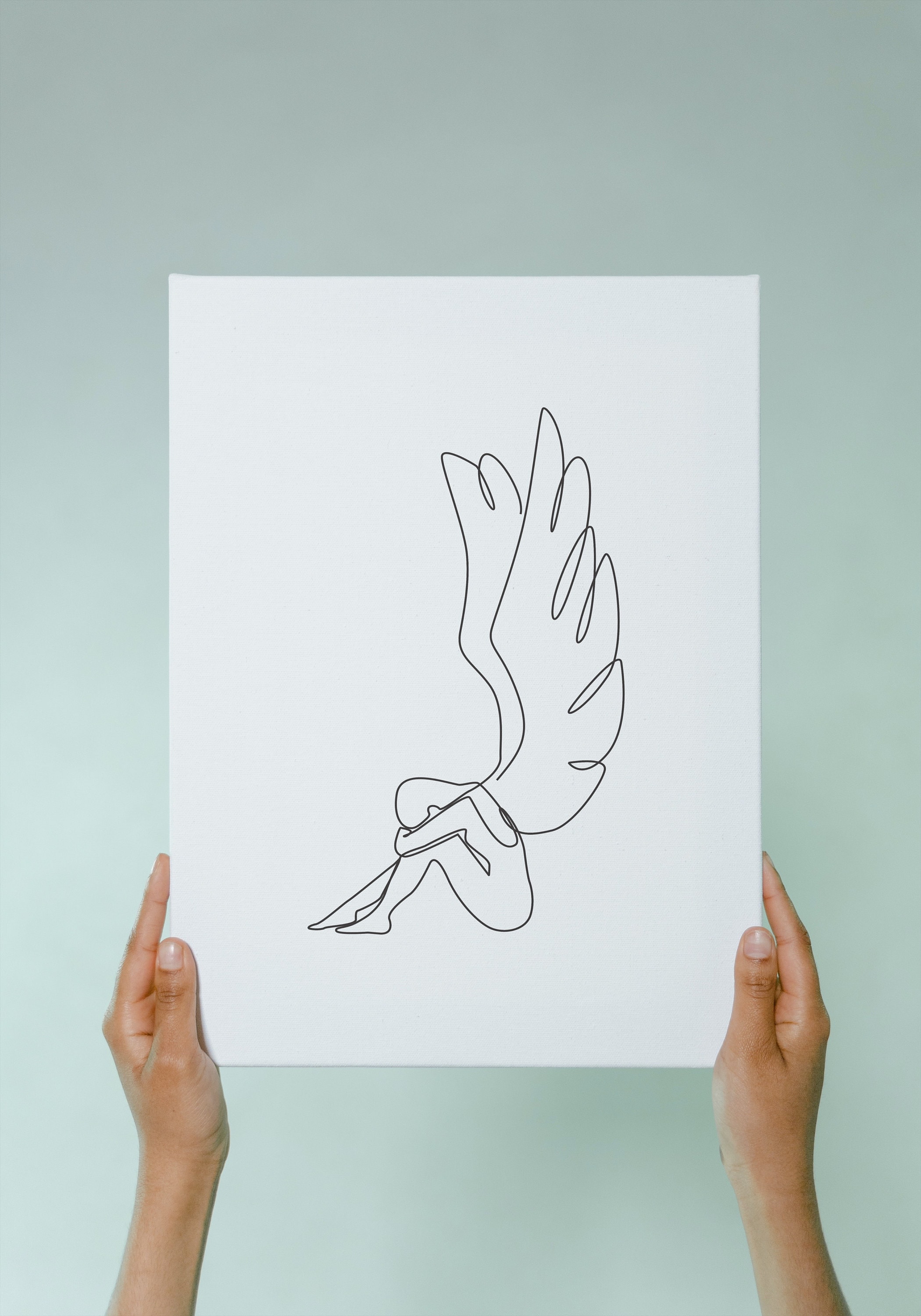 Angel Line Art, Angel Wings Wall Art, Angel Art Print, Angel Print ...