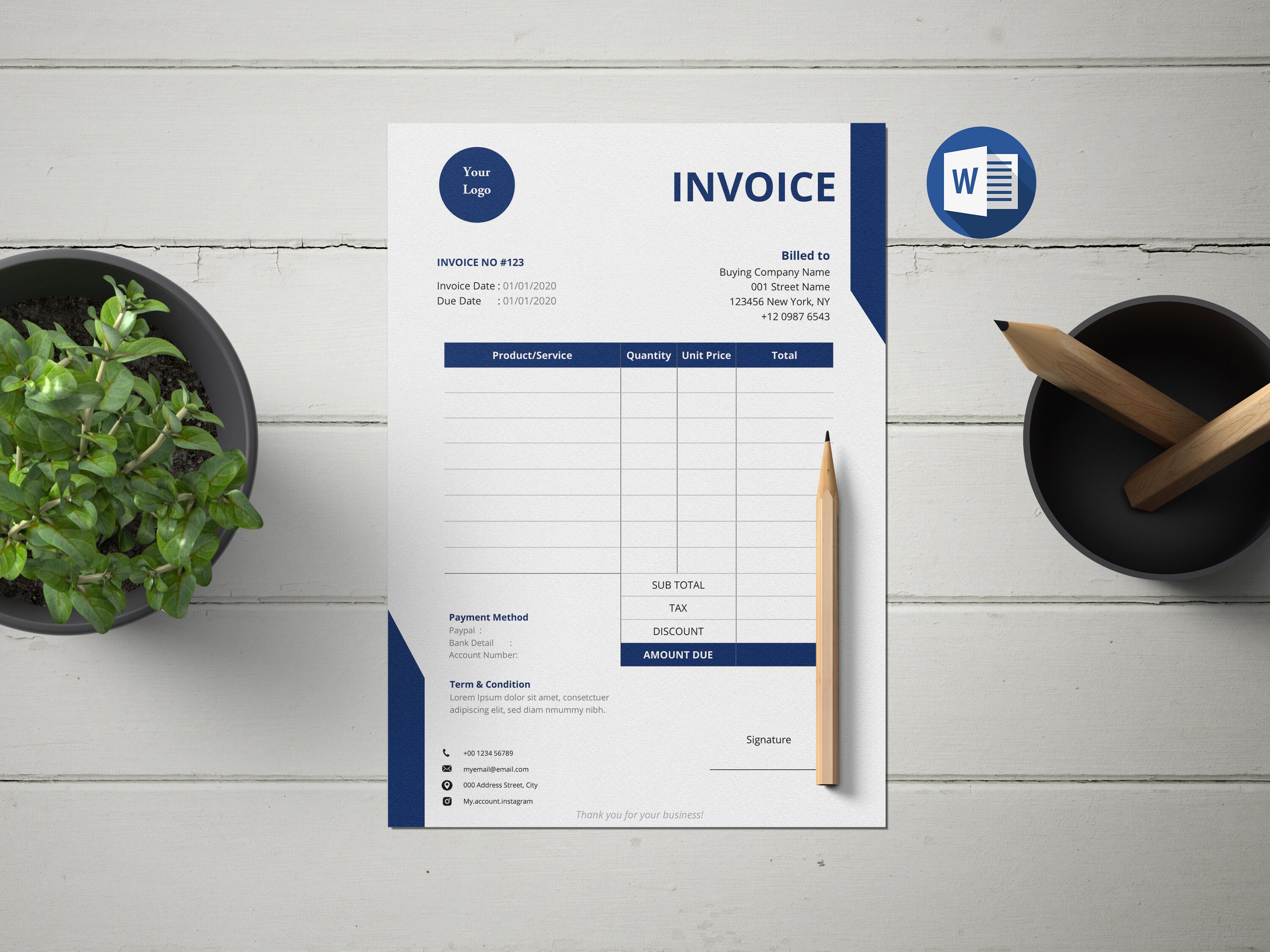 Blue Invoice Template Word, Receipt Template, Invoice Form, Invoice ...