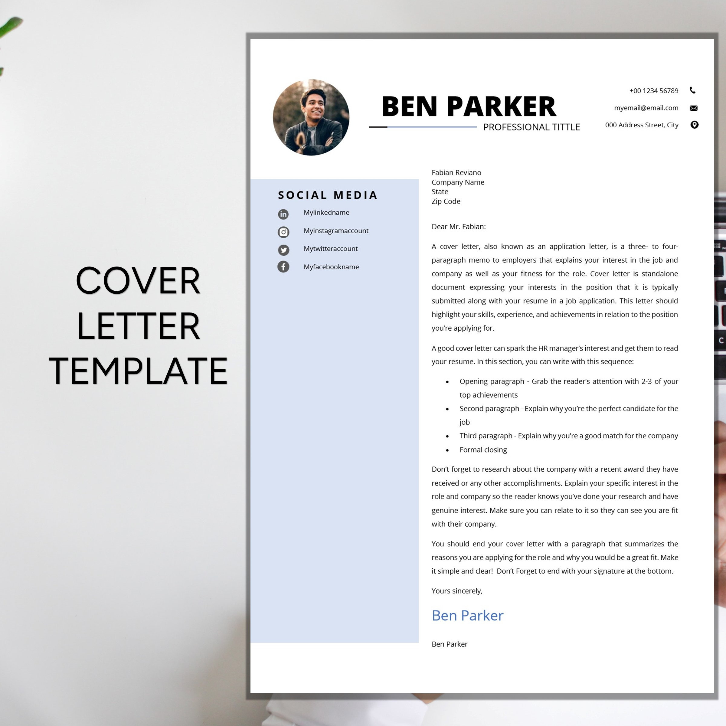 Light Resume Template Word, Cv Template, Professional Resume, Creative ...