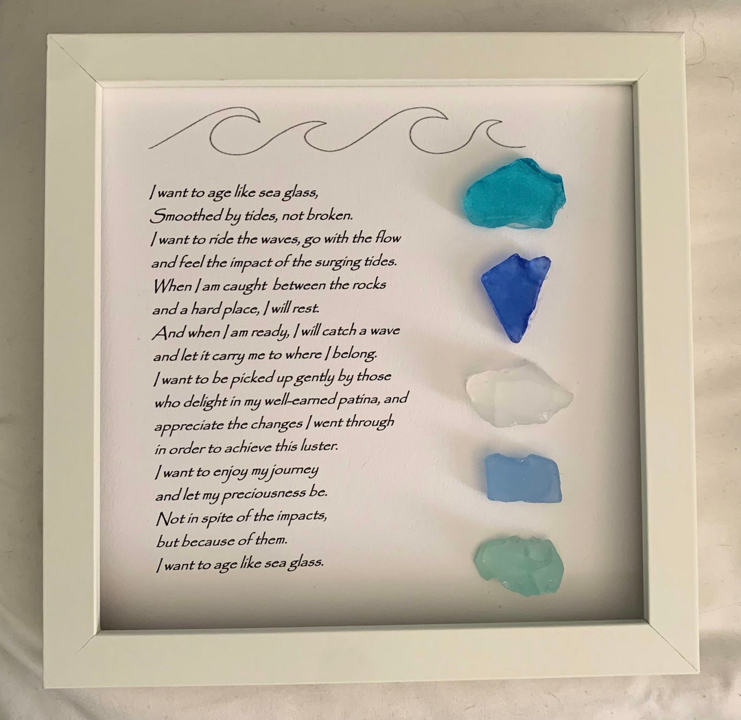 LARGE Sea Glass Poem/i Want to Age Like Sea Glass/blues Greens ...