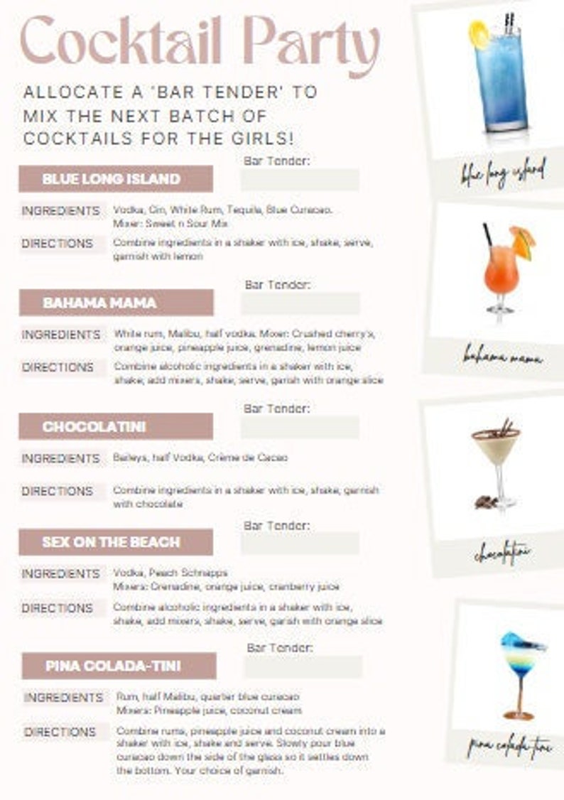 Printable Cocktail Making Game With Recipe and Tasting Scorecard ...