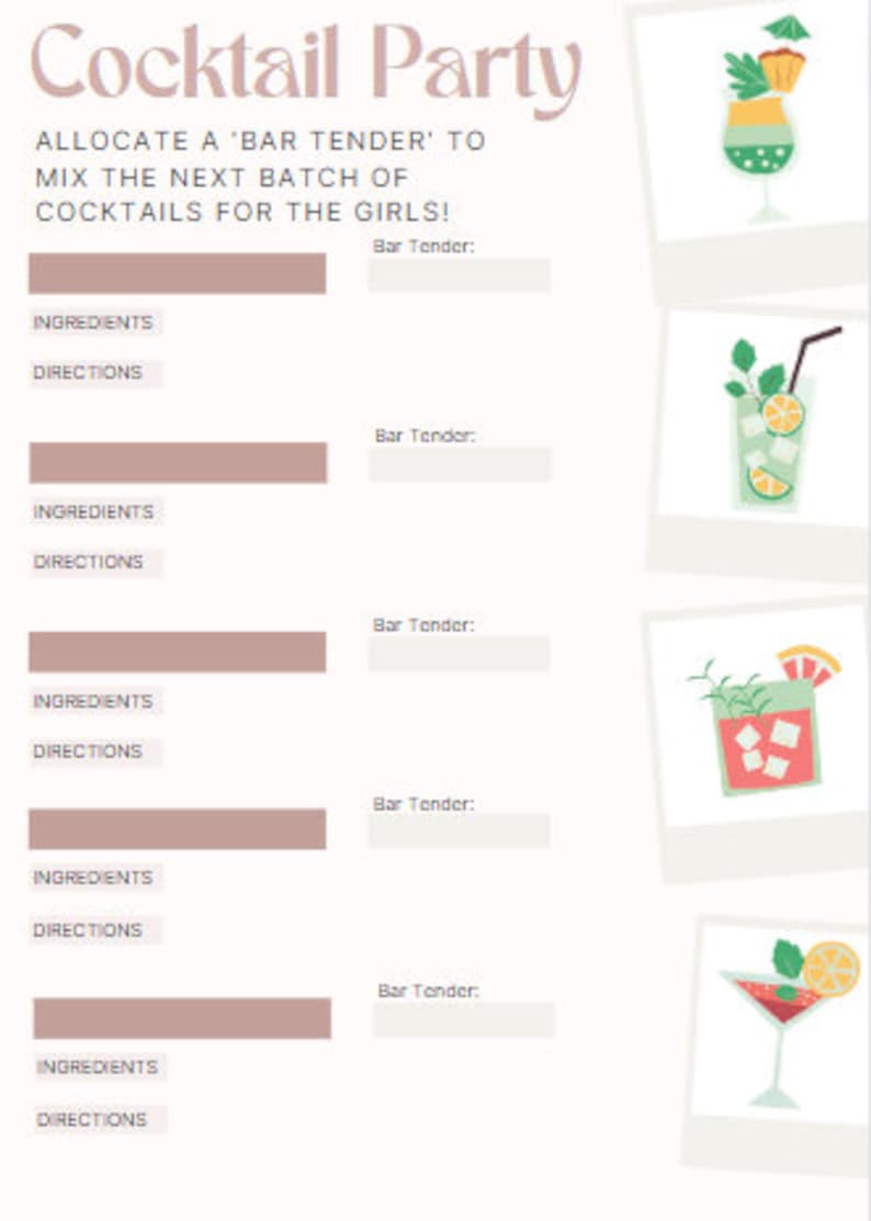 Printable Cocktail Making Game With Recipe and Tasting Scorecard ...