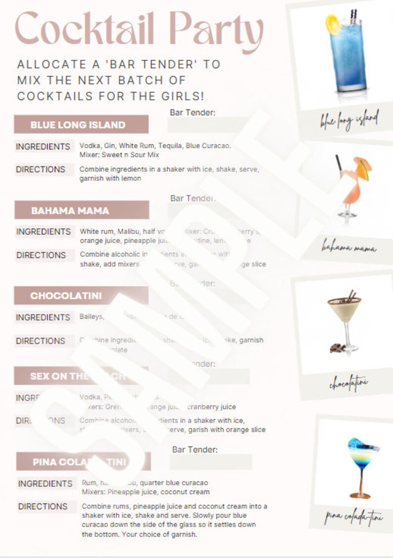 Printable Cocktail Making Game With Recipe and Tasting Scorecard ...