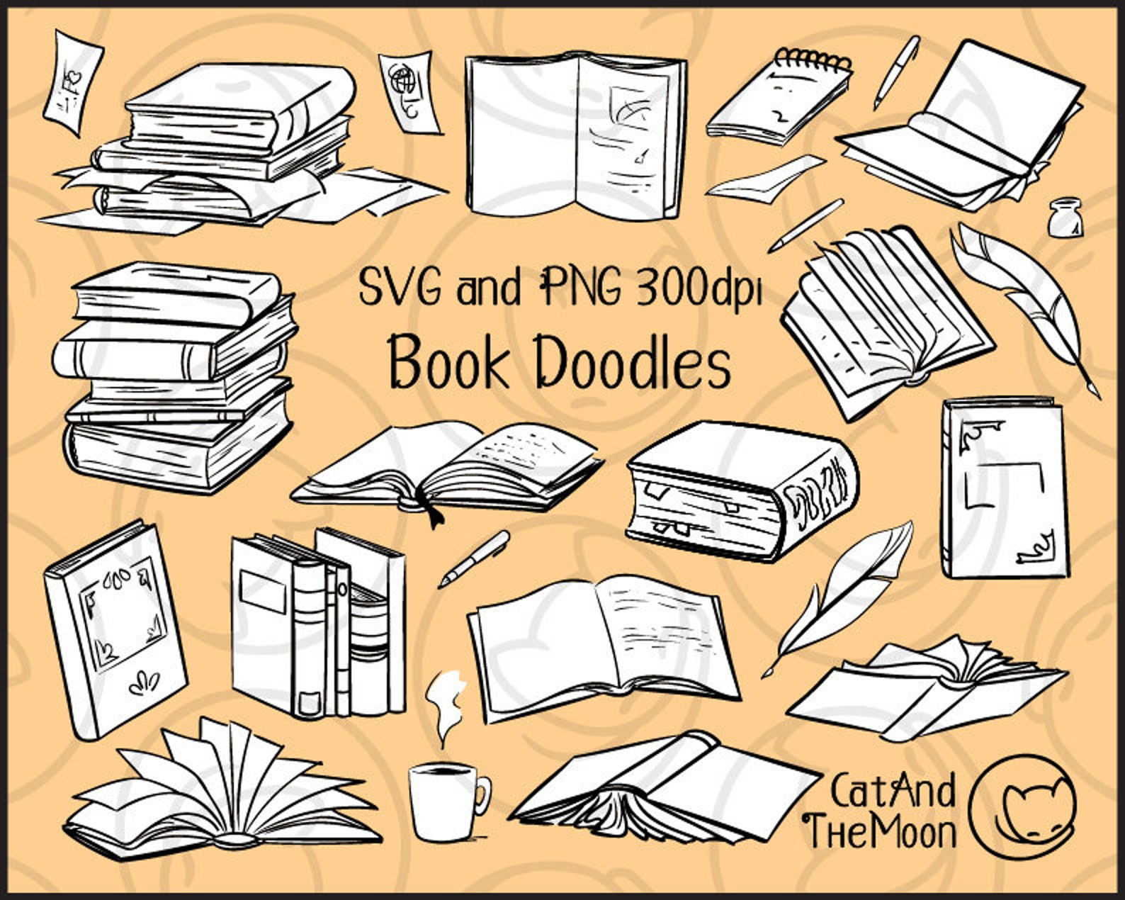 Books Doodles Book Doodles Clipart Literature Clipart Hand - Etsy