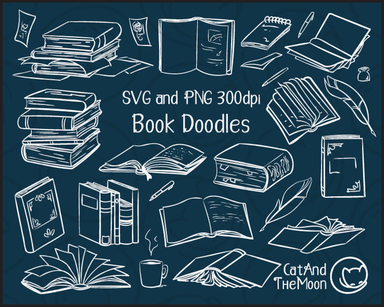 Books Doodles Book Doodles Clipart Literature Clipart Hand | Etsy