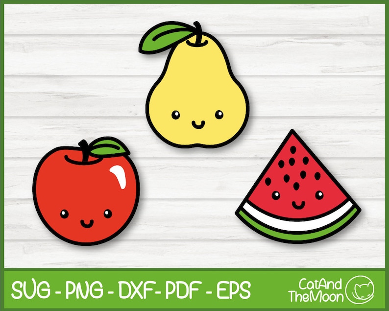 Kawaii Fruit Svg - Cute Fruit Svg, Fruit Bundle Svg, Cute Food Svg ...