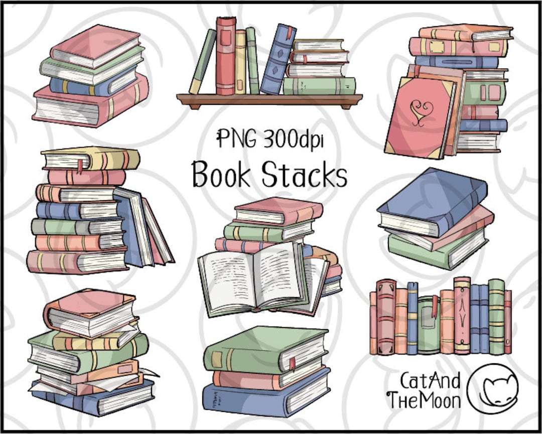 Book Stack Clipart - Pastel Colors Stacked Books, Soft Tone Book Pile ...