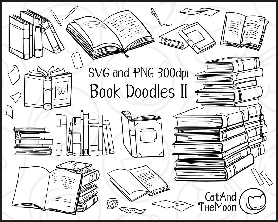 Book Doodles - Library Print and Cut Png Transparent Background ...