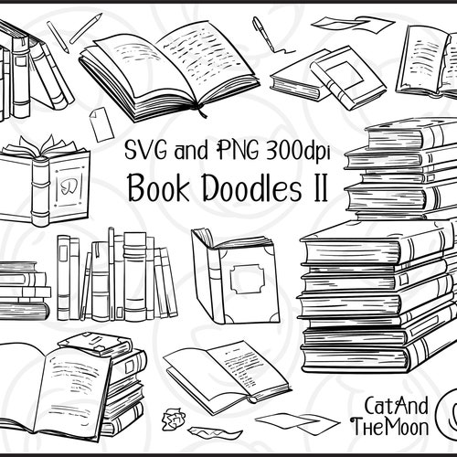 Book Doodles Library Print and Cut Png Transparent - Etsy
